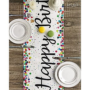 Letjolt Happy Birthday Table Runner 72 Inches White Table Runner Celebrate Birthday Party Table Decor, White