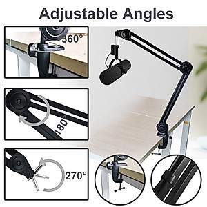 Boseen Boom Mic Arm Stand for Shure SM7B with SM7B Pop Filter, Upgraded Adjustable Suspension Scissor Mic Stand Desk Mount with Extension Tube for Video, Podcast, Gaming