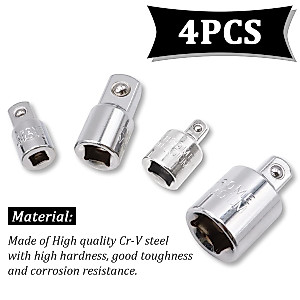 Dianrui 4PCS Sliver Socket Adapter Set,1/4" x 3/8", 3/8" x 1/4", 3/8" x 1/2", 1/2" x 3/8" Square Ratchet Socket Adapter/Reducer Converter Sets Kit For Car and Construction Work K-009