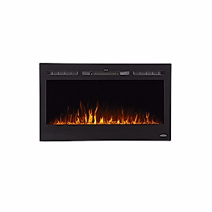Touchstone Smart Electric Fireplace-The Sideline 36 Inch Wide-in Wall Recessed-30 Realistic Ember Color/Flame Options-1500W Heater w/Thermostat-Black-Log & Crystal Hearth Options -Alexa/WiFi Enabled