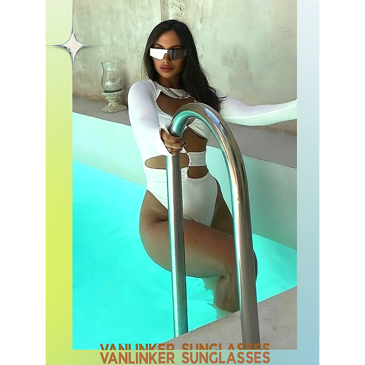 VANLINKER Futuristic Trendy Wrap Around Sunglasses for Women Men Fashion Rimless Cyberpunk Visor Rave Shield Y2k Mirrored Shades Silver VL9679