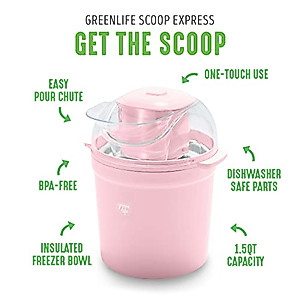 GreenLife 1.5QT Electric Ice Cream, Frozen Yogurt and Sorbet Maker with Mixing Paddle, Dishwasher Safe Parts, Easy one Switch, BPA-Free, Pink