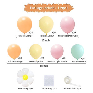 Pink，Yellow, Green, Orange Balloons Garland 12inch 10inch 5inch Pastel Balloons with Daisy Foil Balloons for Sunflower Daisy Birthday Wedding Bridal Shower Baby Shower Bachelorette Party