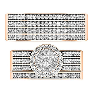 Dazzlingrock Collection 0.80 Carat (ctw) 10K Round White Diamond Men & Women's Engagement Ring Trio Set 3/4 CT, Rose Gold