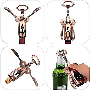 OBALY Wing Corkscrew， Wine Bottle Opener Set of 3 Pieces, Equipped with Bronze Multi-Functional Bottle Opener, Wine Stopper and a Foil Cutter