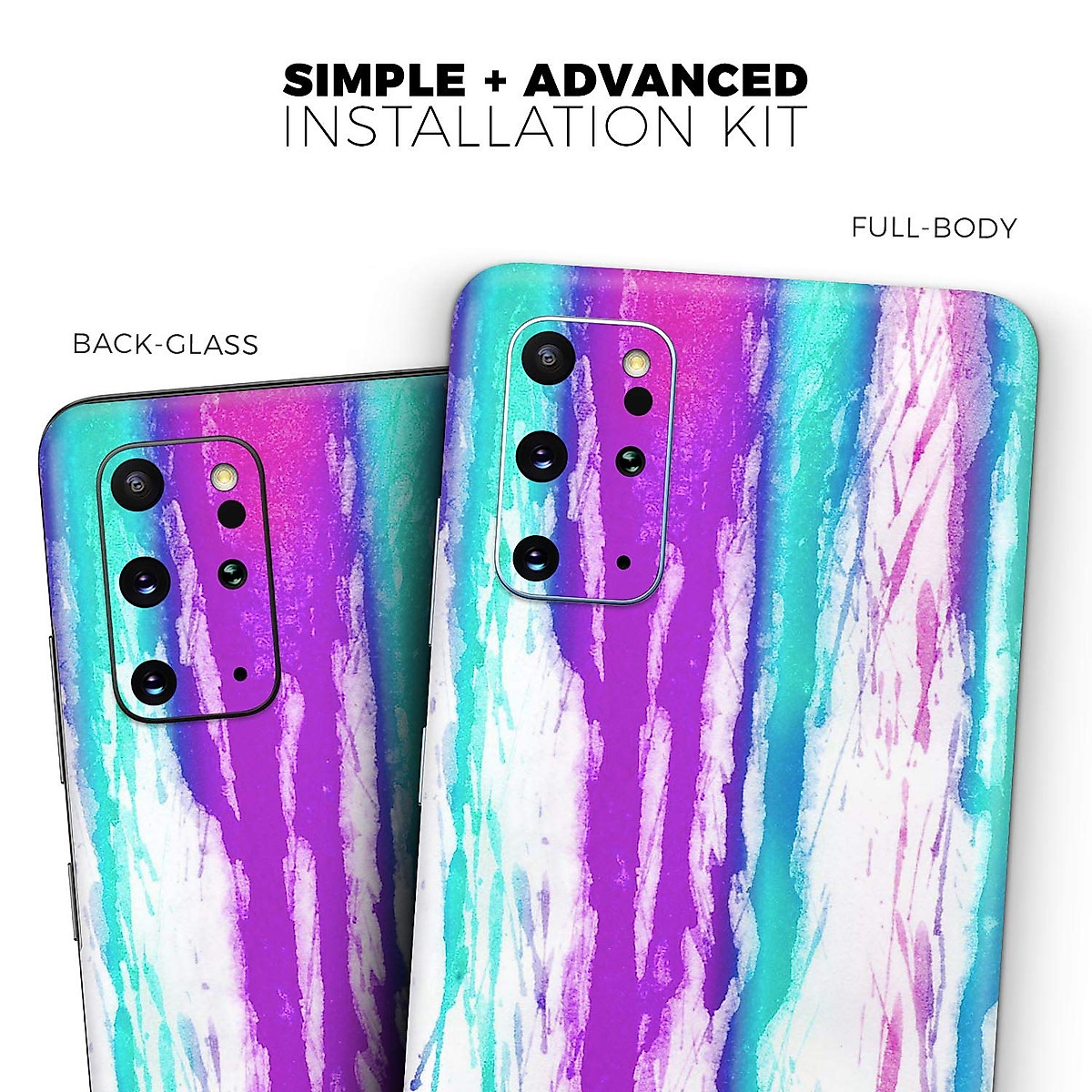 DesignSkinz Running Purple and Teal Watercolor Paint Protective Vinyl Decal Wrap Skin Cover Compatible with The Samsung Galaxy S20 (Screen Trim & Back Glass Skin)