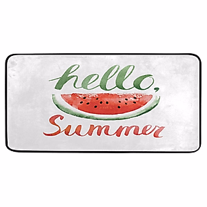 Hello Summer Watermelon Kitchen Rugs Watercolor Bath Mat for Bathroom Absorbent Non Skid Washable Standing Floor Desk Mat Runner Carpet for Home Office Hallway Sink Stove Laundry 39X20 inches