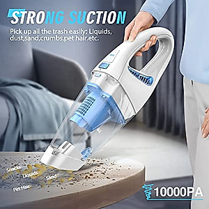 Handheld Vacuum Cordless, Powerful Suction Car Hand Held Vacuum Cleaner with Large-Capacity Battery, Hand Vacuum Cordless Rechargeable for Pet Hair Keyboard Dust Office and Home Cleaning-Blue