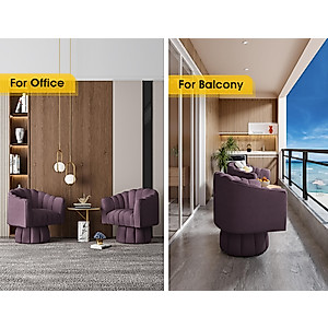 Accent Chair Mid Century 360 Degree Swivel Chair,Modern Lounge Sofa Round Barrel Chair with Wide Upholstered,Fluffy Velvet Fabric Chairs for Home Sofa Living Room/Bedroom/Waiting Room(Purple)