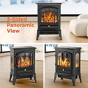 COWSAR Electric Fireplace Stove, Freestanding Fireplace Heater with Realistic Flame, 1000/1500W Fireplace Heater, Overheating Safety Device, Thermostat, Adjustable Flame Brightness