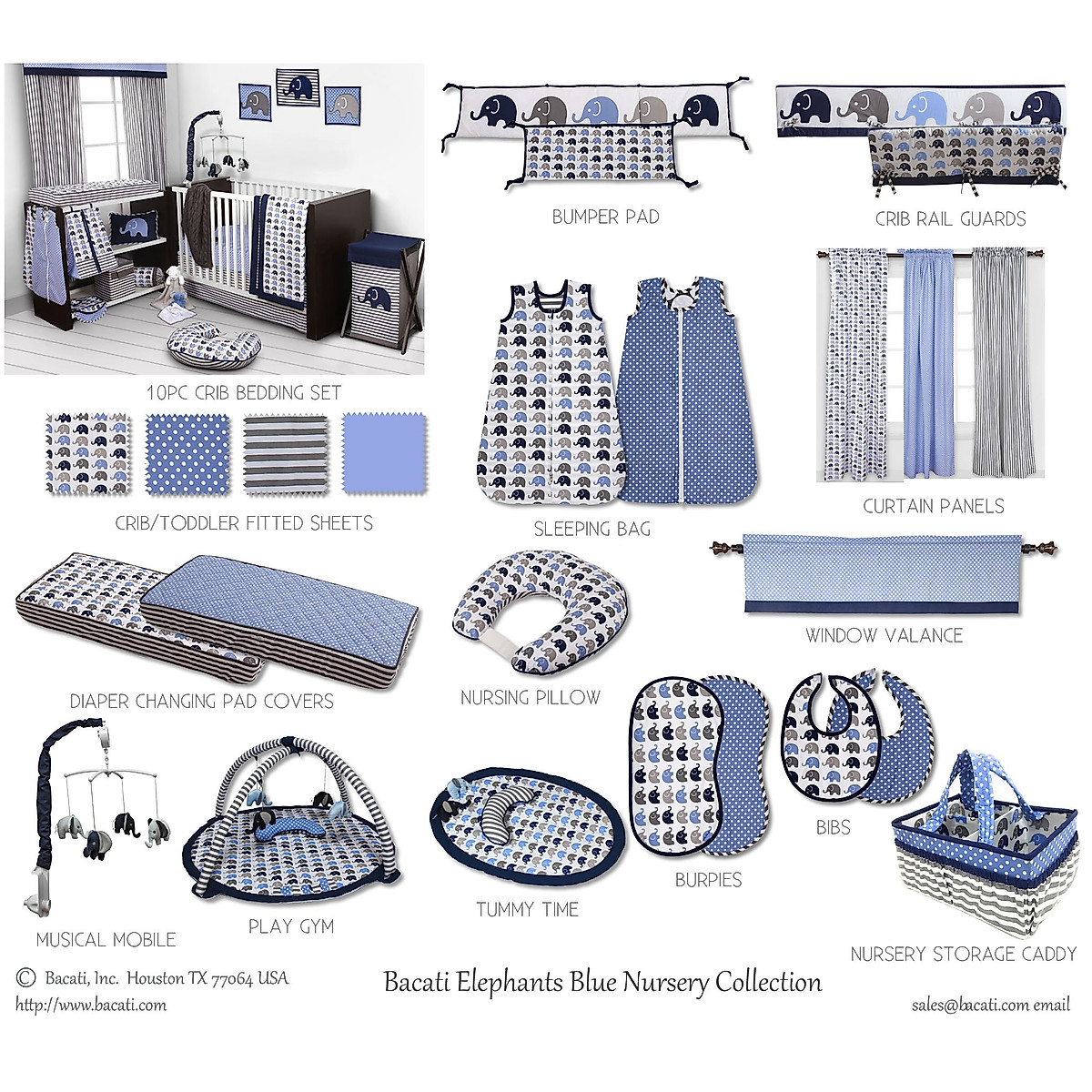 Bacati - Elephants Blue/grey Hamper
