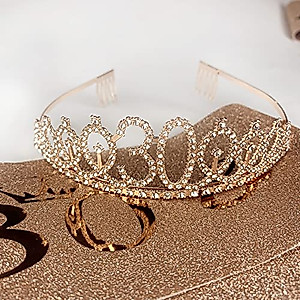 Janinus 30th Birthday Tiara And Sash For Women Rose Gold 30th Birthday Decorations For Her - Rose Gold 30th Birthday Sash, Crown/Tiara and Birthday Cake Toppers 30th Birthday Gifts For Her
