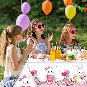 3 Pcs Easter Bunny Party Supplies Tablecloth Bunny Plastic Table Covers Floral Pastel Table Cloth Bunny Themed Birthday Decorations for Girl Boy Birthday Spring Baby Shower Party Supplies Gifts