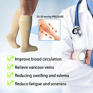 LEVSOX Compression Socks for Pregnant Women 20-30 mmHg Knee High Viscose for Bamboo Cute Funny Mens Supports Socks for Nurses, Medical, Travel and Flight, Wheat