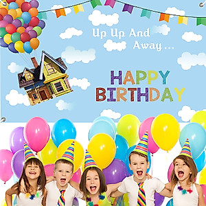 UP Happy Birthday Background Banner Blue Sky White Cloud Balloon Party Decoration Photography Background Banner 7x5 ft