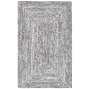 SAFAVIEH Braided Collection Area Rug - 8' x 10', Black & Navy, Handmade Farmhouse Cotton, Ideal for High Traffic Areas in Living Room, Bedroom (BRD260N)
