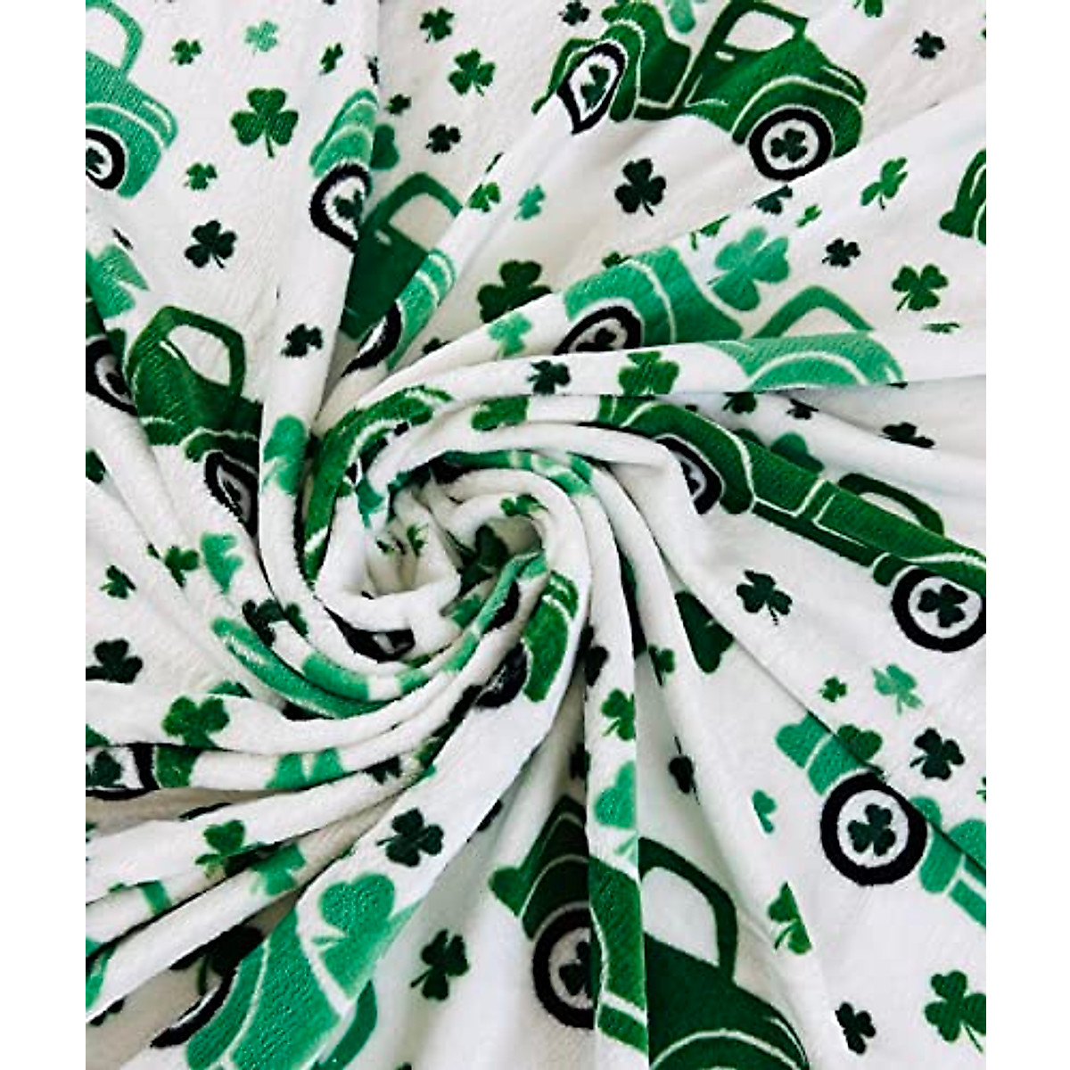 St. Patrick's Day Throw Blanket: Decorative Truck Full of Luck with Shamrock Clovers on Distressed Background Cozy Fuzzy Fleece Decorative Accent for Couch Sofa Chair Bed or Dorm (Irish Go Lucky)