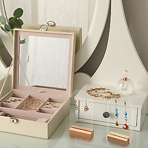 Yulejo Acrylic Earring Display Stand Jewelry Retail Holder Arch Acrylic Earring Holder Solid Hollow Acrylic Sign Stand Jewelry Displays with Wooden Bases for Studs Dangle Earrings (12)