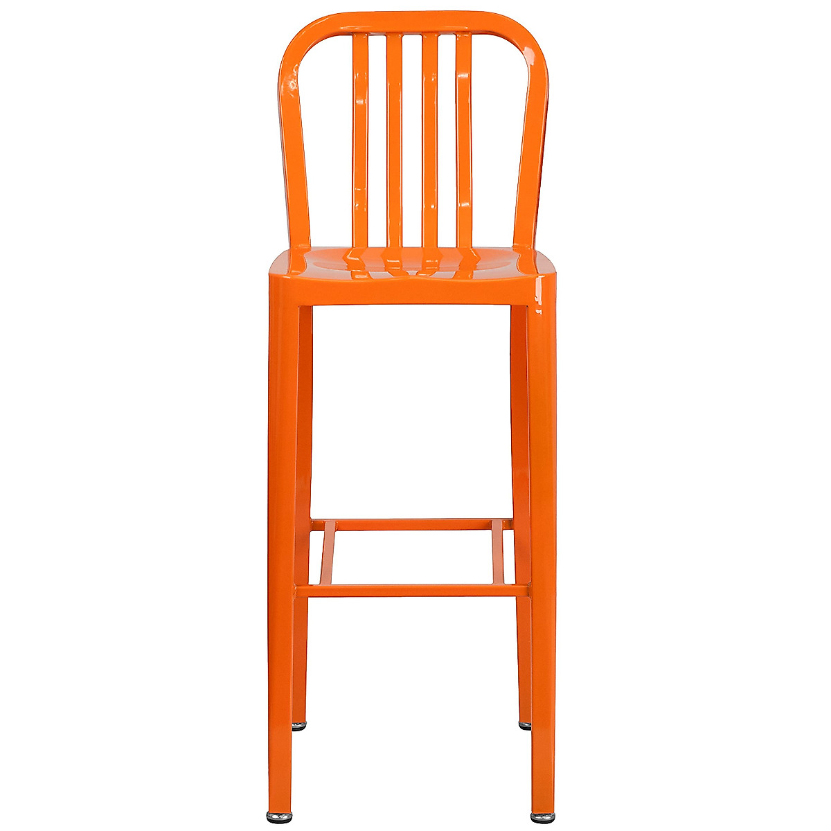 EMMA + OLIVER Commercial Grade 30" H Orange Metal Indoor-Outdoor Barstool with Slat Back