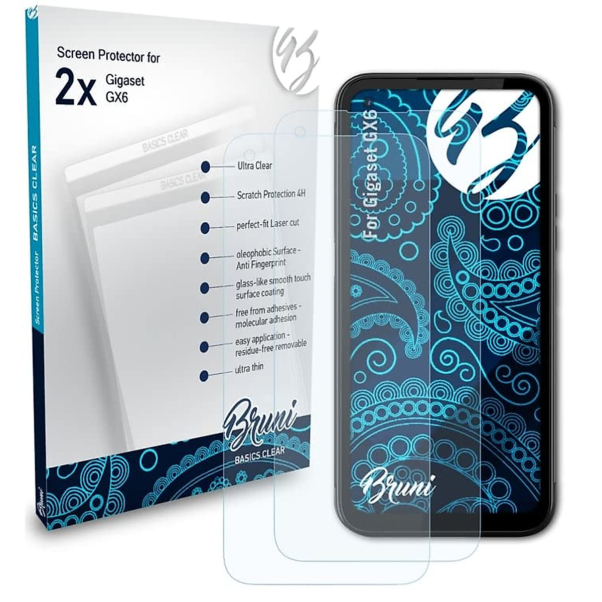 Bruni Screen Protector compatible with Gigaset GX6 Protector Film, crystal clear Protective Film (2X)