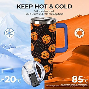Sports Basketball Pattern 40 Oz Car Cup Stainless Steel Travel Mug Leak-Proof Insulated Tumbler with Handle Deep Blue-style
