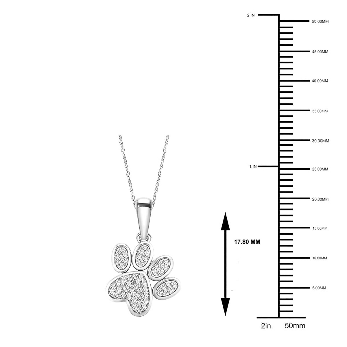 Diamond2Deal 10K White Solid Gold Diamond Dog Paw Print Pendant Rope Chain Necklace 18inch (1/8Ct/ I2,H-I)