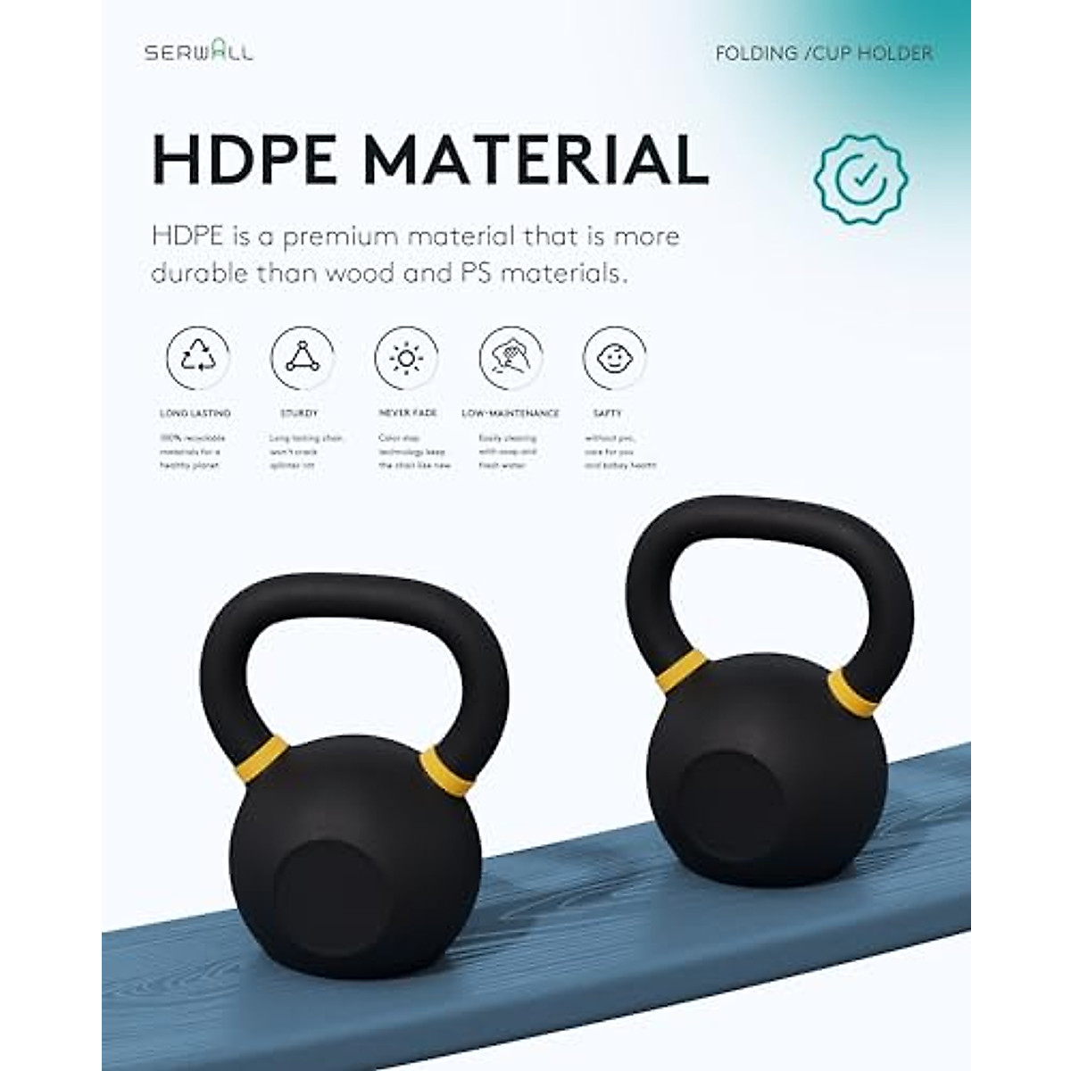 SERWALL Folding Adirondack Chair, HDPE Adirondack Chairs, Plastic Outdoor Chairs- Looks Exactly Like Real Wood- Navy