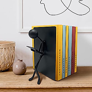 Ottimo Heavy Duty Metal Unique bookends for use as Bookshelf Decor, Home, Office or Kitchen Shelves. Unique, Cute and Decorative Book Stopper to Hold Books, Great Gift Idea (Black)