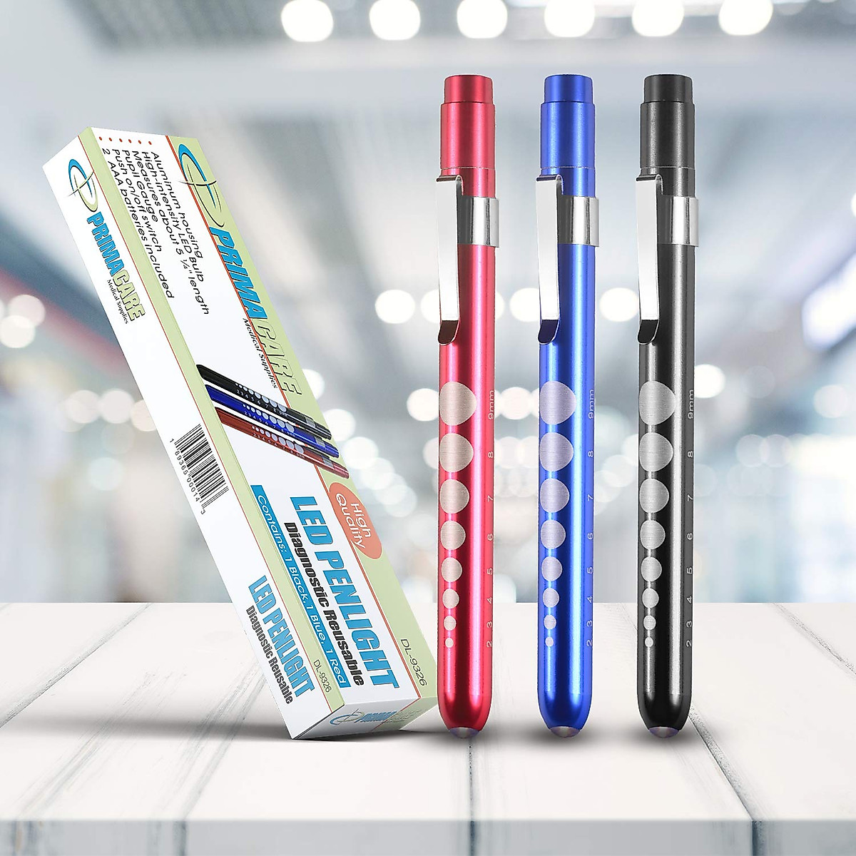 Primacare DL-9326 Aluminum Diagnostic Reusable Penlights | Pupil Gauge | 6-Inch LED Medical Pen Light | Professional Medical Supplies for EMT, Nurses, Doctors, Dentists & Hospitals | Multicolor 3 Pack