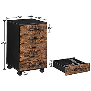 HOOBRO 5-Drawer Chest Dresser, File Cabinet, Wooden File Cabinet, Office Cabinet with Drawers, Storage Cabinet for Makeup, for Home Office, Study, Easy Assembly, Rustic Brown BF05WJ01