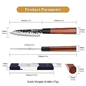 KEEMAKE Paring knife Japanese 4.5 inch Small Kitchen Knife, Forged Japanese 440C Stainless Steel Sharp Fruit Knife with Octagonal Wood Handle