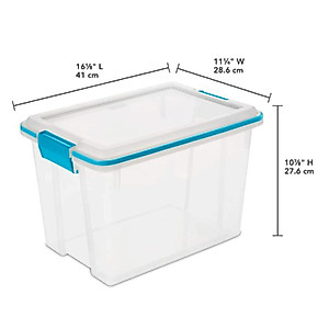 Sterilite 20 Qt Gasket Box, Stackable Storage Bin with Latching Lid and Tight Seal, Plastic Container to Organize Basement, Clear Base and Lid, 6-Pack