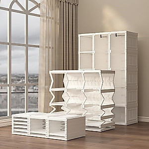 ANTBOX Portable Wardrobe Closet Storage Organizer for Clothes,Folding Plastic Wardrobe with Magnetic Door and Easy Assembly 11 Doors-8 Cubes-2 Hanging Rod.