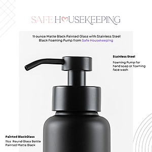 Black Glass Foaming Hand Soap Dispensing Bottle - Matte Black - 11 Ounce - Includes Hand Soap Labels & Silicone Coaster