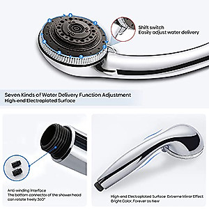 Welan Shower Head with Handheld High Pressure,7 Functions Hand Held Shower head with Stainless Steel 60 inch Hose-Chrome Finish, High Flow Hand Held Rain Showerhead