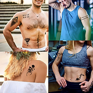 21 Sheets Halloween Tattoos, Malone Tattoos, Malone Face Temporary Tattoos Halloween Face Temporary Tattoos Skull, Spider, Snake, Lion, Owl, Bear tattoos for Halloween Costume Accessories and Parties