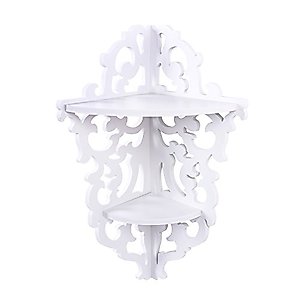 Yosoo White Wooden Chic Filigree Style Decorative Wall Corner Shelves Cutout Design Shelf to Display Photos