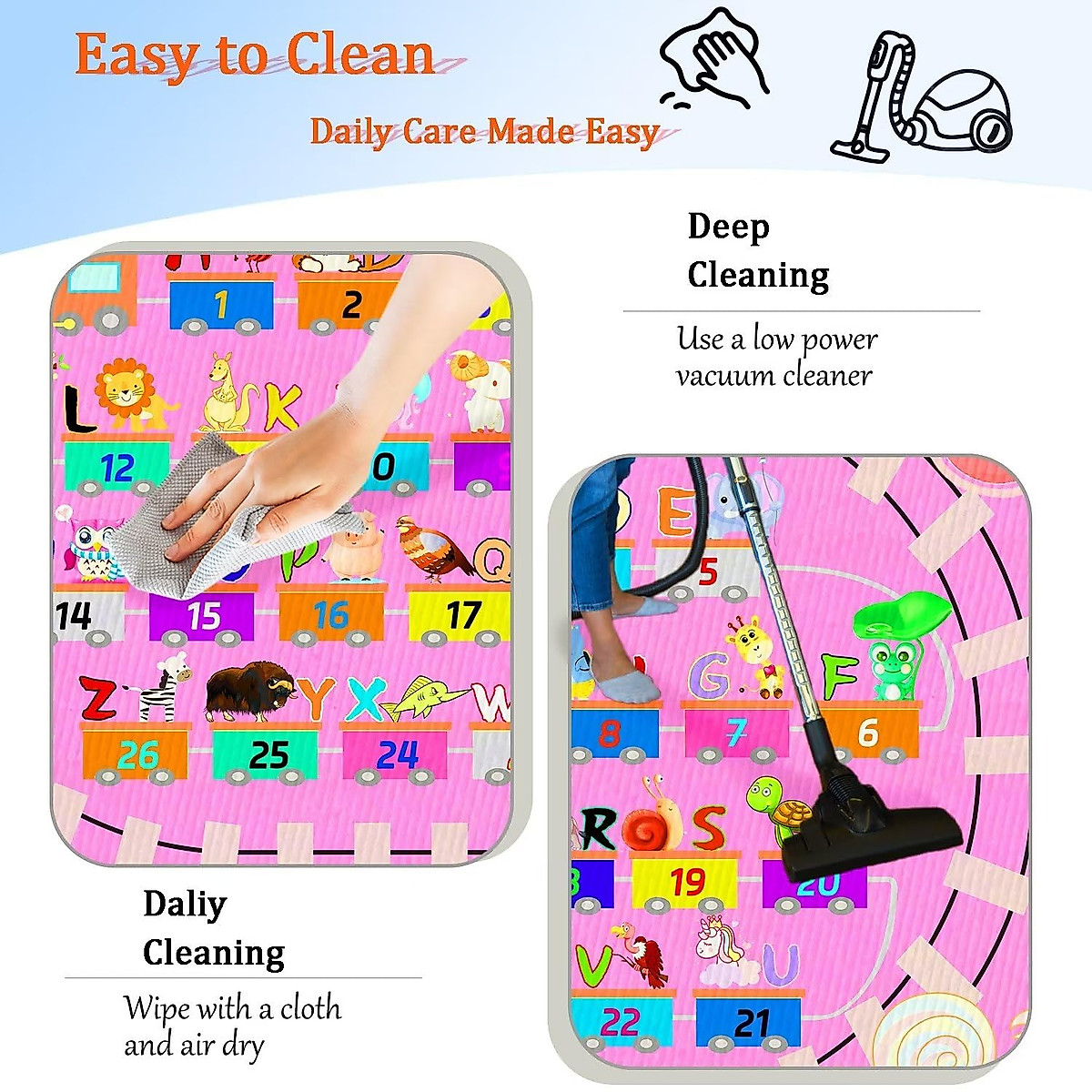 DoRlPIeY Kids ABC Pink Play Rug, Girl Alphabet Rugs with Numbers Animal Train and Road Shapes Learning Fun Educational Carpet, Playmat for Kid Bedroom Playroom 31x47 in Small Pattern