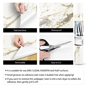 LACHEERY Thick White Marble Contact Paper for Countertops Waterproof Contact Paper Peel and Stick for Cabinets Removable Matte Gold Grey White Marble Wallpaper for Kitchen Bathroom Counter 15.8"x80"