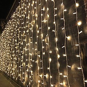 Magictec 300 LED Curtain String Light, 8 Lighting Modes Fairy Twinkle String Lights Wedding Party Home Garden Bedroom Outdoor Indoor Wall Decorations, Warm White