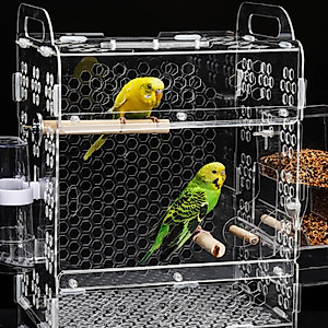 iplusmile Portable Bird Cage, Clear Acrylic Birdcage Hanging Bird Cage House Bird Bath Cage for Parrots, Parakeets, Macaw Lovebirds Bird Accessories