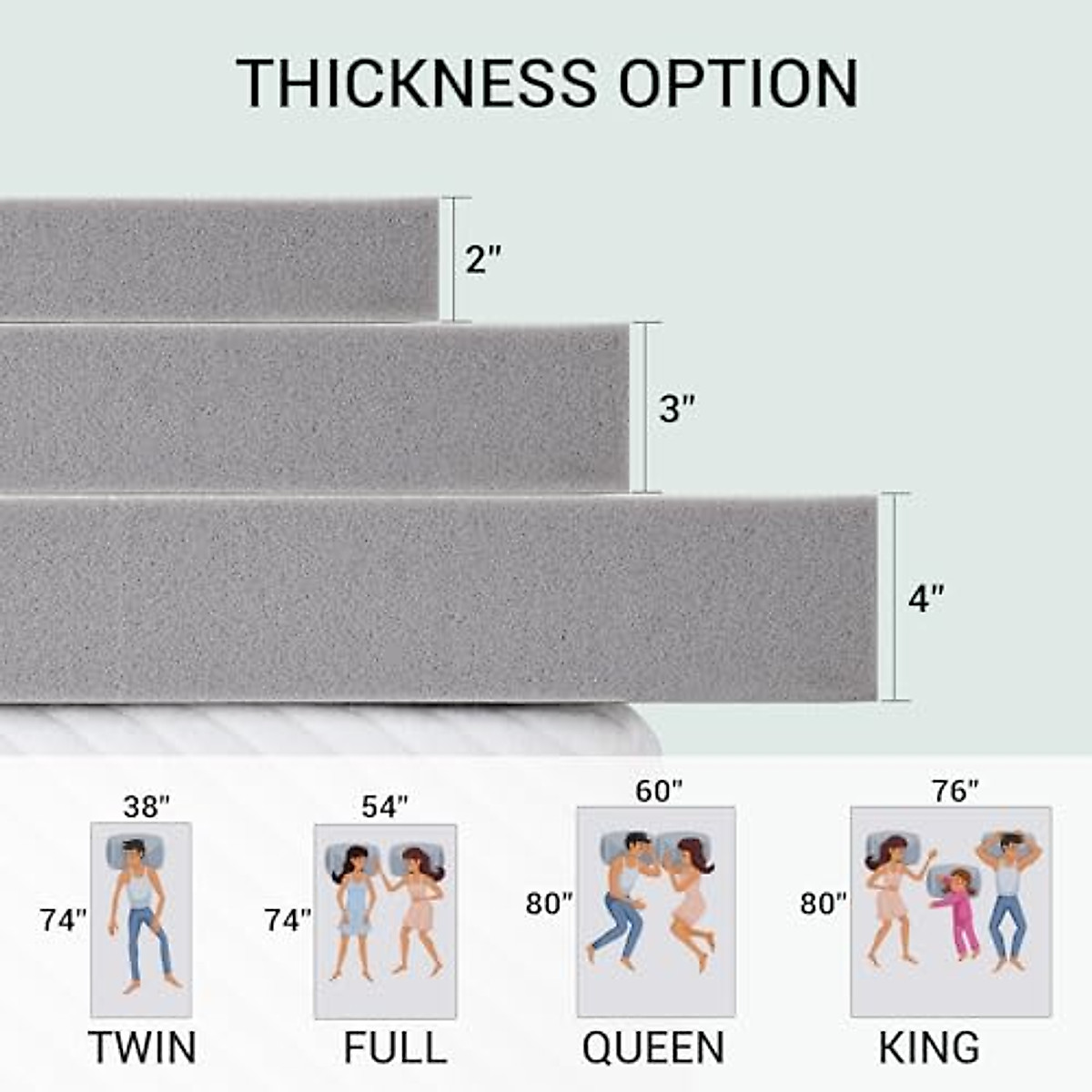 Maxzzz 3 Inch Memory Foam Mattress Topper Full Size, Bamboo Bed Mattress Topper, Ventilated Mattress Pad CertiPUR-US Certified Plush