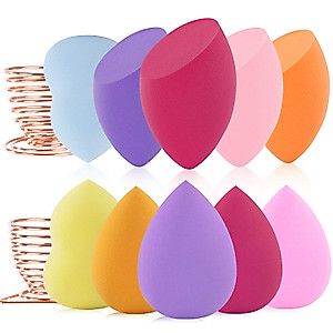 Makeup Sponges Blender Set Beauty Foundation Blending Egg Stand, Cosmetics Sponge Blender Applicators for Powder Cream or Liquid, 10pcs Beauty sponges and 2pc Makeup Sponges Holders