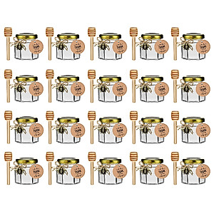 DnayDkiy 20 Pack Glass Honey Jars with Dipper - Gold Lids, Bee Pendants, Jutes, and Thank You Cards - Perfect for Baby Shower Favors, Wedding Favors, Party Favors