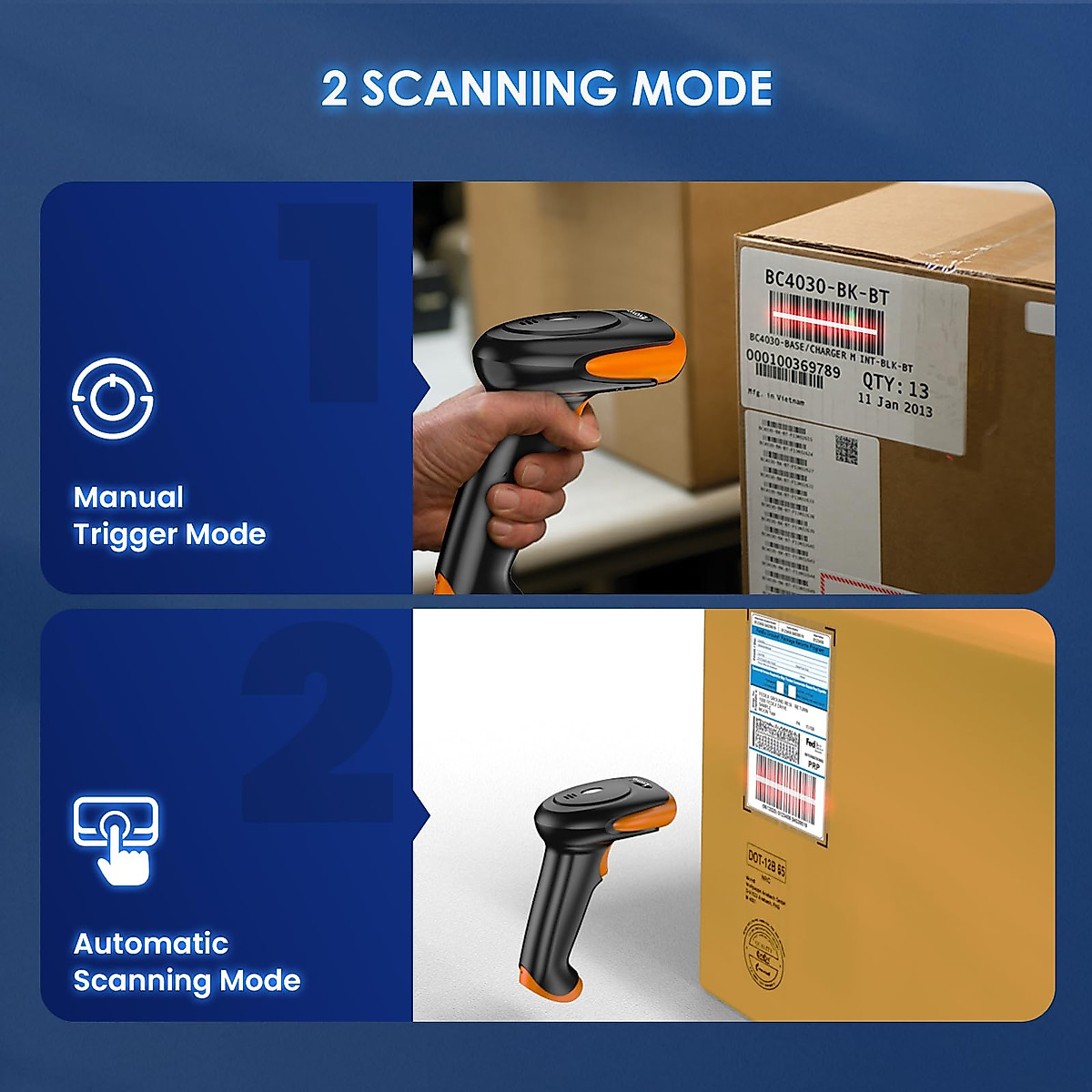 Eyoyo 2D QR Bluetooth Barcode Scanner Wireless, 2500mAh Handheld Cordless USB Wired 1D UPC Bar Code Reader for Book Library, Warehouse Inventory Compatible with iPad, Android Phone, iPhone, Laptop