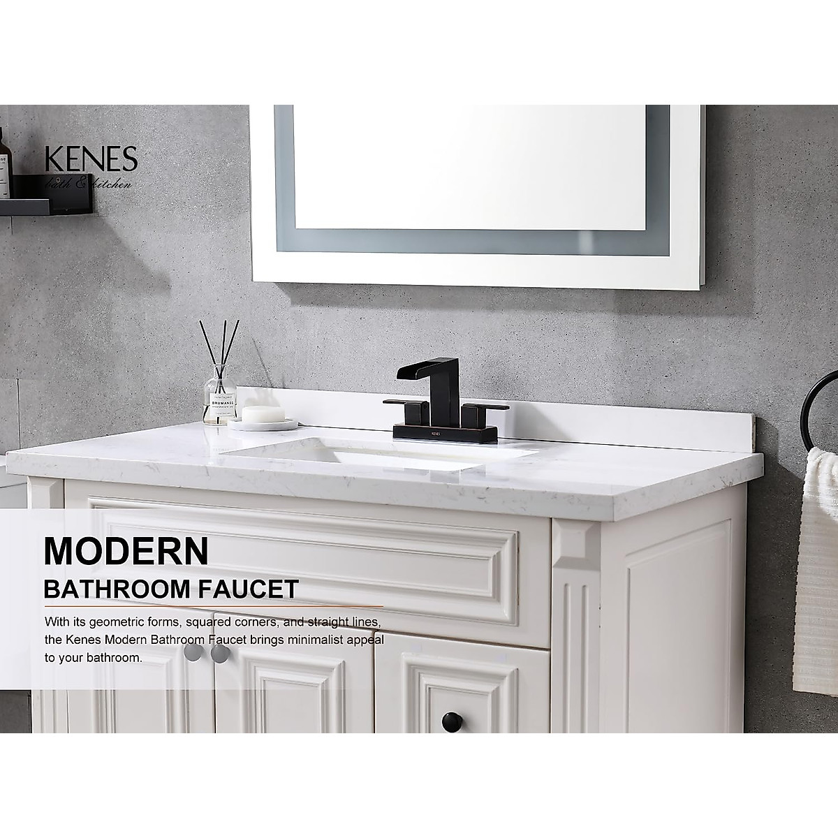 KENES Oil Rubbed Bronze Waterfall Bathroom Faucet, Two Handle Centerset Bathroom Sink Faucet, Vanity Faucet 3 Hole Bathroom Lavatory Faucet with Pop Up Drain & Supply Lines, KE-9053-8-P