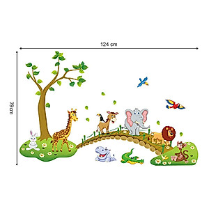decalmile Jungle Animal Wall Stickers Bundle with Safari Monkey Wall Decals Kids Bedroom Nursery Classroom Wall Decor