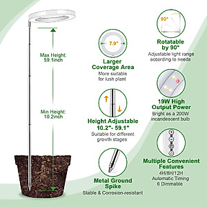 LORDEM Grow Light, 7.9" Full Spectrum LED Plant Grow Light, Height Adjustable Growing Lamp with Auto Timer 4H/8H/12H, 6 Dimmable Levels, 2 Packs