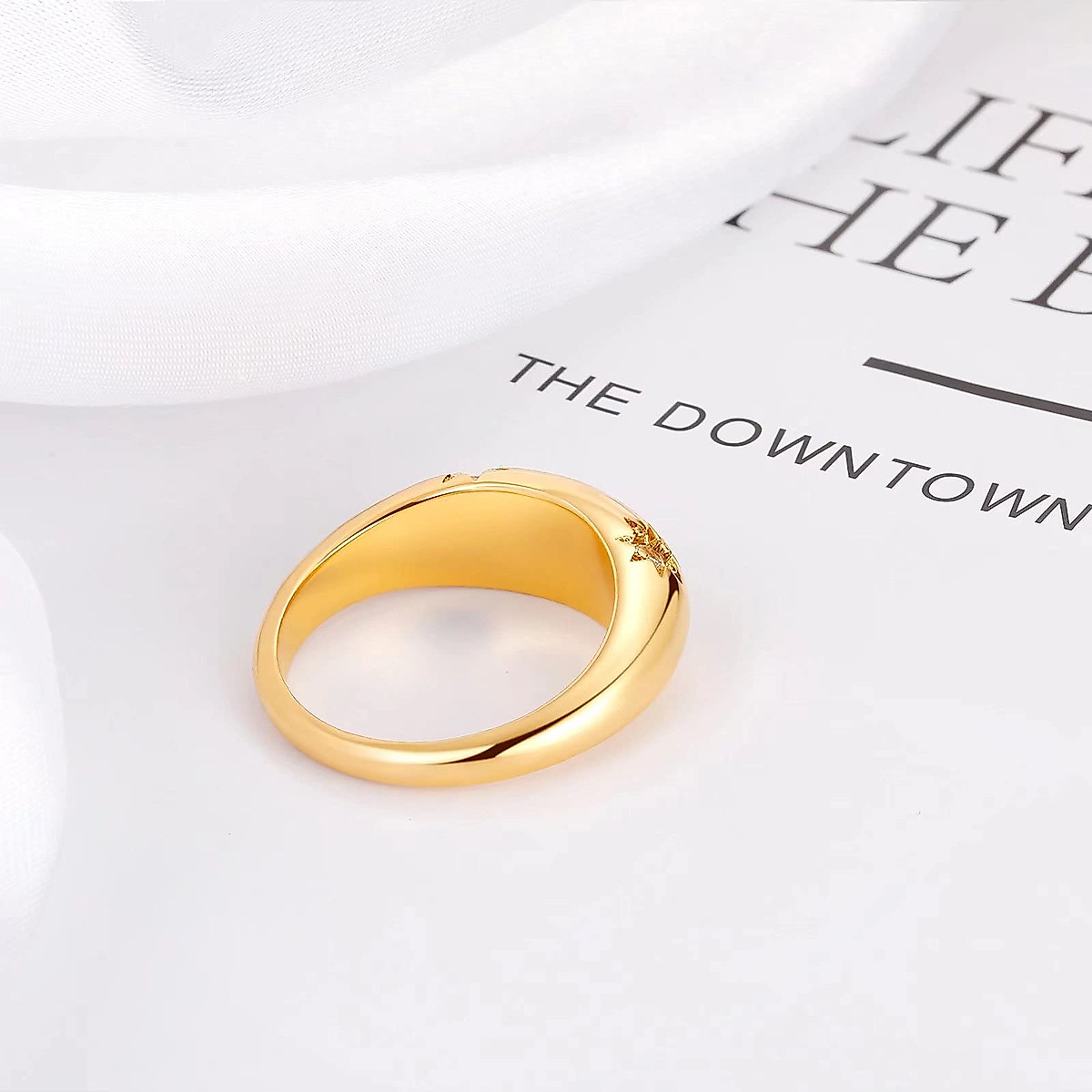 Qings 18k Gold Plated Croissant Starlight Chunky Dome Ring Stacking Band for Women Jewelry Minimalist Statement Ring Size 6 to 9