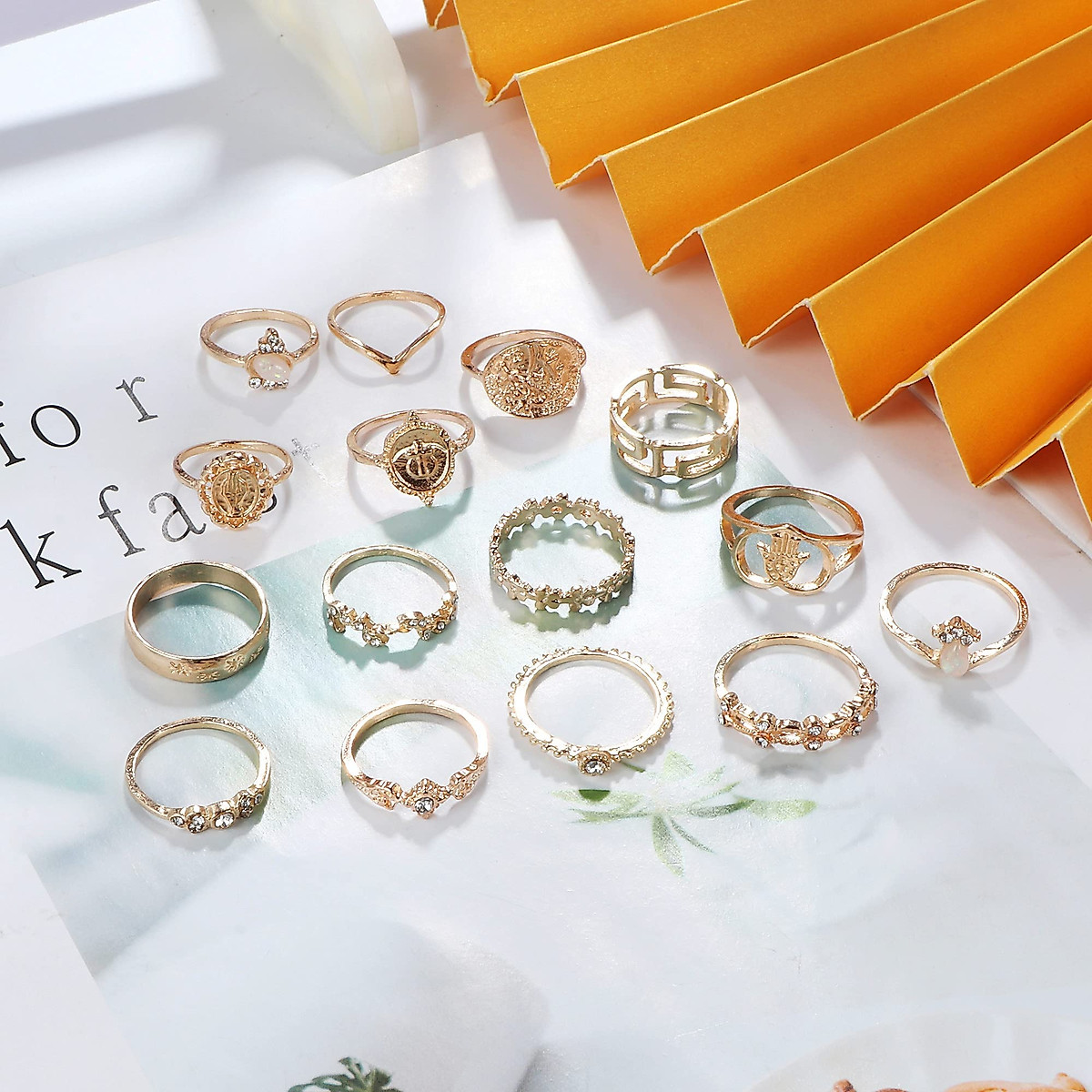 JOERICA 92Pcs Knuckle Rings Set for Women Vintage Boho Aesthetic Rings Pack Stackable Midi Joint Finger Rings Gold and Silver Tone Rings for Women Set
